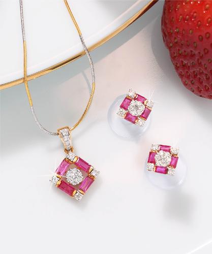 Pretty Pink Diamond Pendant Set